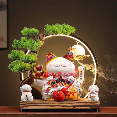 号招猫摆件自动摇手灯圈发财店铺大生意兴#5CZCM隆财礼开业收送银