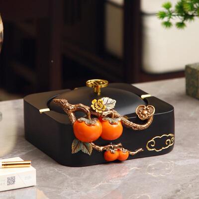 烟缸灰办公室柿摆件轻盖灰如EFU意中奢式复古防带客厅茶几柿实用