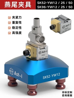 燕尾夹具SK52-YW25四五轴CNC定位燕尾槽装夹AST自定心虎钳