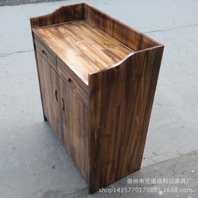 多LD-0072层板柜实木餐边双农家乐简易茶水柜开门储色物柜碳化木
