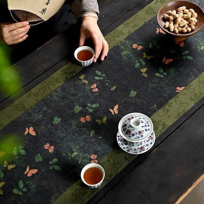 云纱茶席防水防滑茶垫子轻奢高档手工禅意桌旗新中式茶桌布艺茶旗