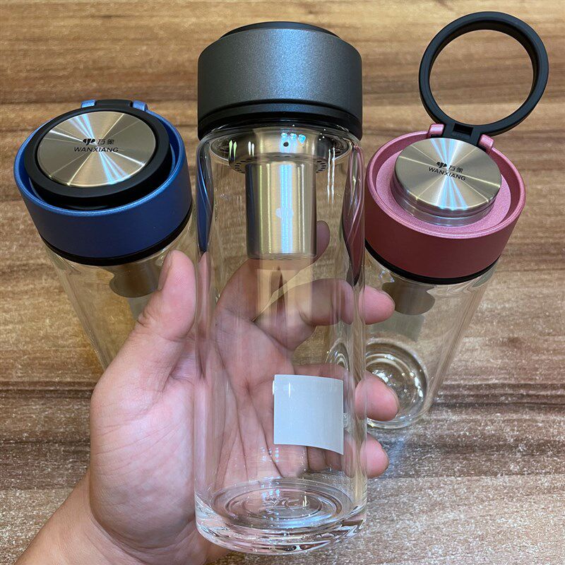 单层玻璃杯 拎环便携 带滤网喝茶杯 休闲旅行商务办公水杯
