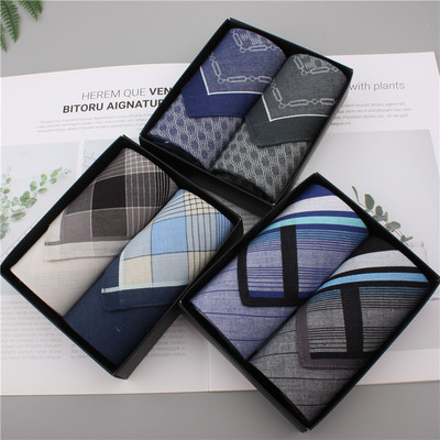 商务男士全棉方巾手帕柔软吸汗绅士男随身手绢高档送人礼盒装包邮