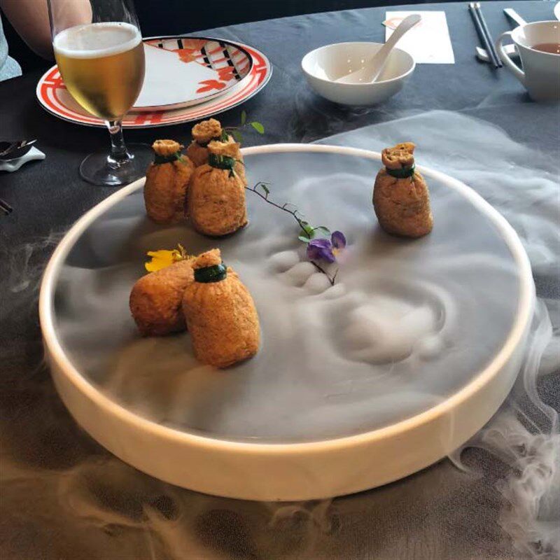 创意酒店用品圆形干冰意境菜餐厅个性特色分子料理盘冒烟饭店餐具