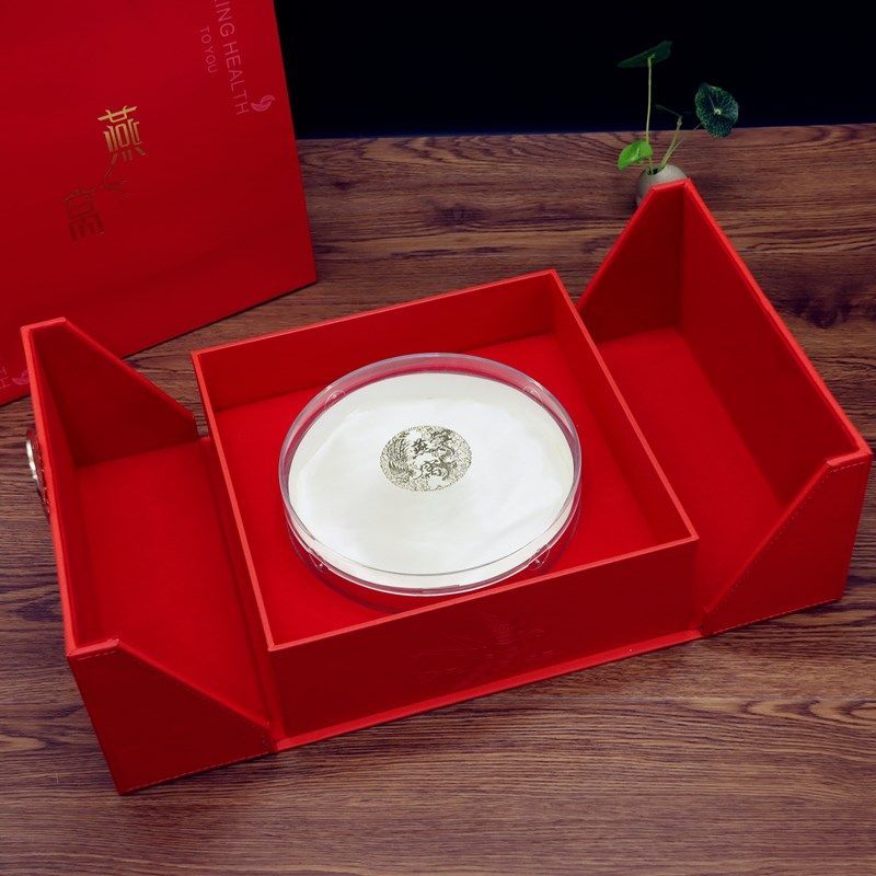 双开红色燕窝包装盒新款高档皮盒溯源码50克100g圆内胆八角礼品盒