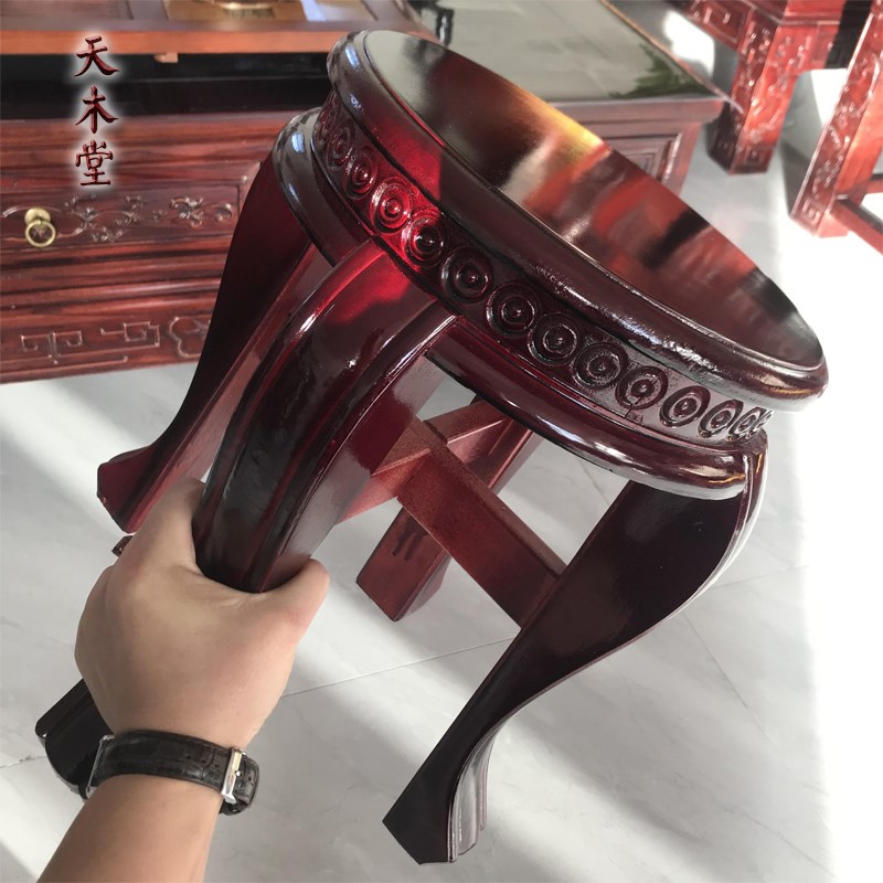 小凳子中式实木鼓凳圆凳耐用入户门换鞋红木色家用餐桌椅古筝矮凳