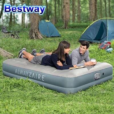 Bestway69078充气双人双层布面床+P3066欧规可分离式蓄电池智能泵