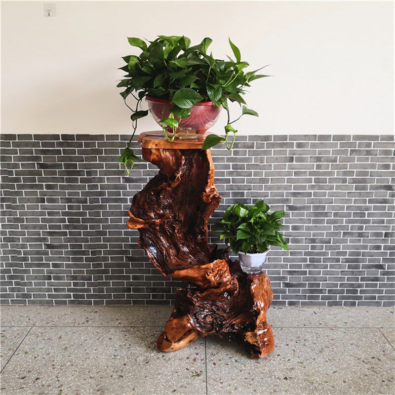 根雕花架实木树根创意阳台客厅花架单层花盆绿萝盆景鱼缸架子摆件