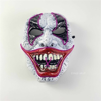 万圣节LED全脸面具男女派对道具抖音V字鬼脸小丑恐怖涂鸦发光面具