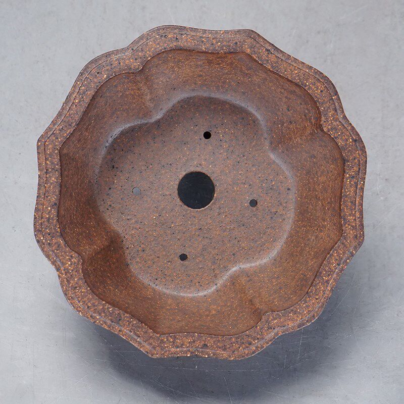宜兴紫砂全手工精品15cm菱花柴烧窑变段泥树桩金弹子桌面阳台盆景