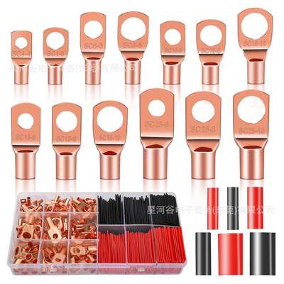 303PCS盒装铜凸耳电池端子连接器133件铜鼻子连接器170pcs热缩管