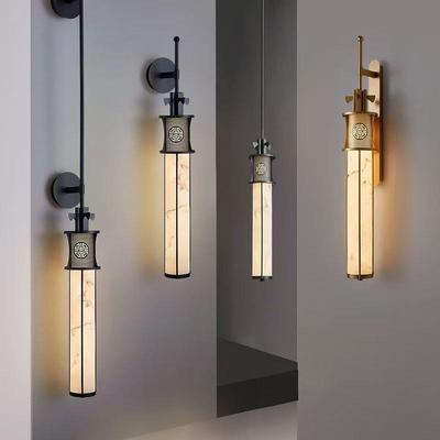 新中式云石壁灯酒店大堂复古过道灯设计师别墅客厅背景墙长条灯具