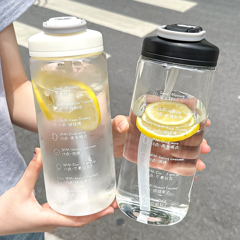 高硼硅玻璃杯夏季2024新款柠檬水杯办公室大容量1000ml吸管喝水杯