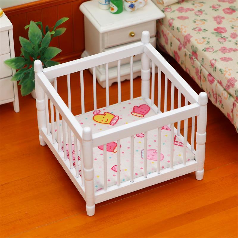 1:12迷你娃娃屋家具摆件DOLLHOUSE配件OB11婴儿床仿真方形儿童床