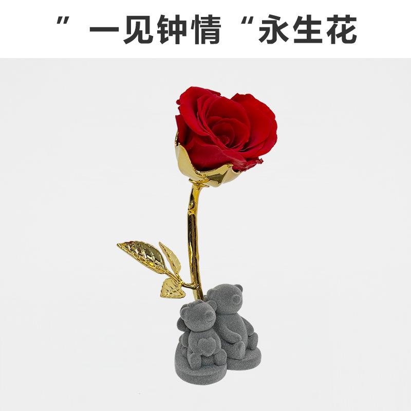 植绒小熊告白玫瑰永生花礼盒情人节七夕送女友老婆生日创意礼品