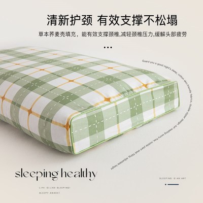 艾洛琳荞麦枕头单人家用助睡眠护颈椎荞麦皮硬枕芯学生宿舍用高枕