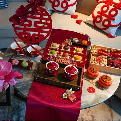 结婚茶几装扮摆件敬茶喜庆布置客厅中式婚礼花婚房布置感