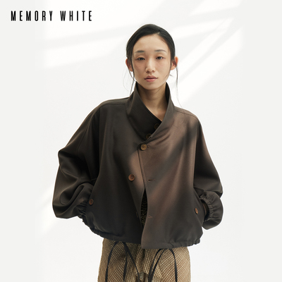 MEMORY WHITE设计师款澳毛美利奴精纺羊毛抗皱立领风衣短外套上衣