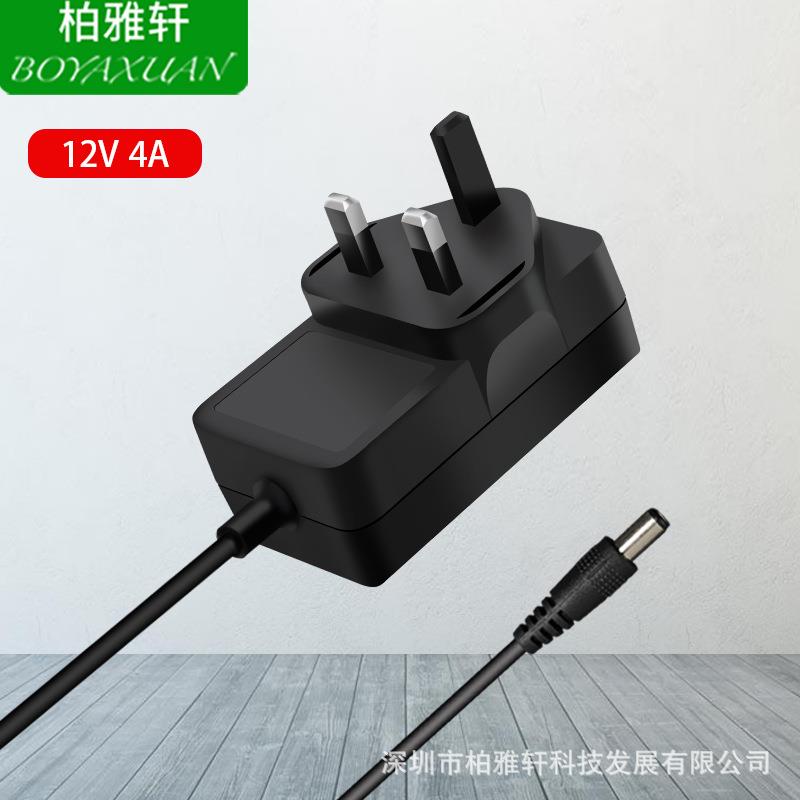 UKCA认证12V4A墙插电源适配器英规48W灯条LED发光灯条电源适配器