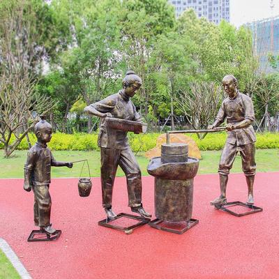 玻璃钢仿铜人物雕塑农耕主题文化古代民俗雕塑打糍粑推石磨磨豆浆