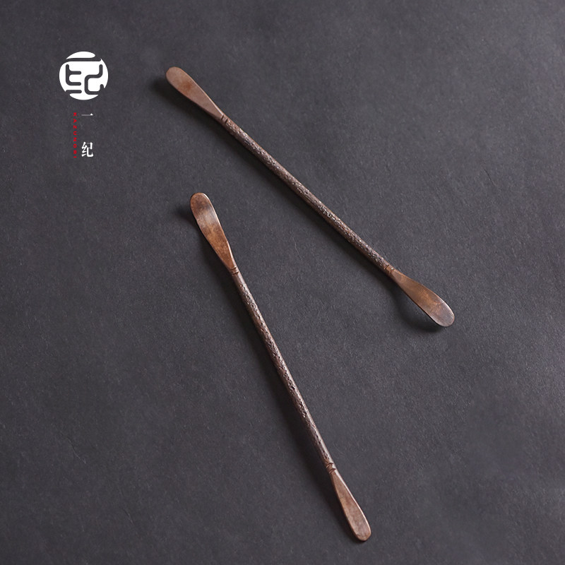 手工岩纹紫铜茶拨茶勺复古茶匙茶扒茶针茶铲茶则功夫茶配件六君子