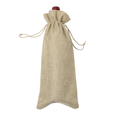 10pc 15*35cm Rustic Jute Burlap Wine Bags Drawstring Wine Bo