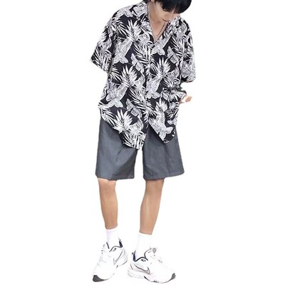 Hawaiian Floral Short-sleeved Shirt Mens Loose All-match Su