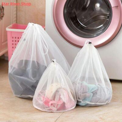 Drawstring Mesh Laundry Bag Nylon Washing Net Bag For Underw
