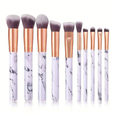 10 Pcs Marble Makeup Brushes Premium Synthetic Kabuki Founda