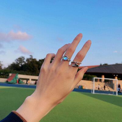 Fashion Punk Gemstone Irregular Metal Ring for Women Men 202