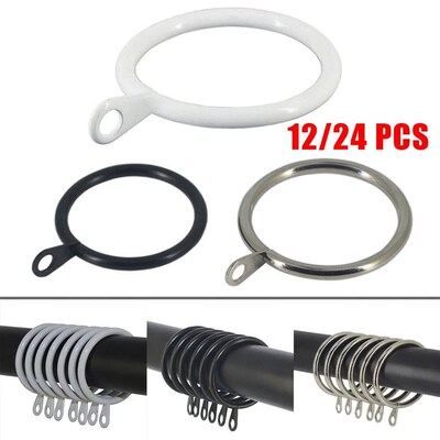 12/24 Pcs Curtain Rings Metal Black Silver White Iron Hangin