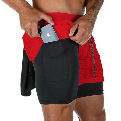 Mens Double Layer Fitness Shorts Men Fitness Gym Training 2