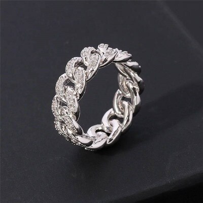 Punk Miami Cuba Chain Rings For Men Women Silver Color Rhine