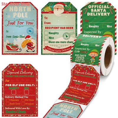 200pcs Merry Christmas Gift Tags Santa Claus Labels Sticker