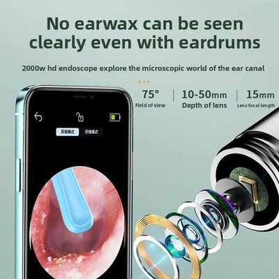 Wreless  Ear Pck Otoscopea Borescope Lumnous Ear Wax Cleanng