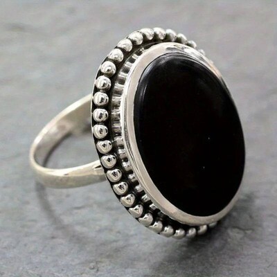 Boho Dark Black Ring Exaggerated Round Agate Stone Anniversa