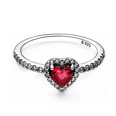 Silver Colors Ring Elevated Red Heart Ring For Women CZ Cubi