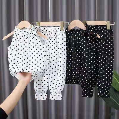 2PCS Baby Girls Clothing Sets Summer Sleeveless Polka Dot Ki