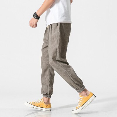 Streetwear Mens Cotton Beach Pants Male Summer Casual Calf-L