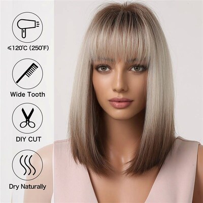 Brown Blonde Ombre Short Bob Wigs for Women Cosplay Syntheti