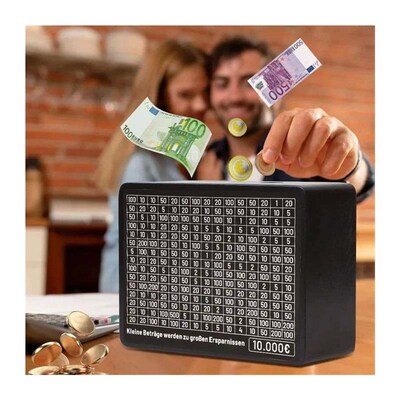 Black Wooden Piggy Bank with Counter, Save Money Box, Coin B