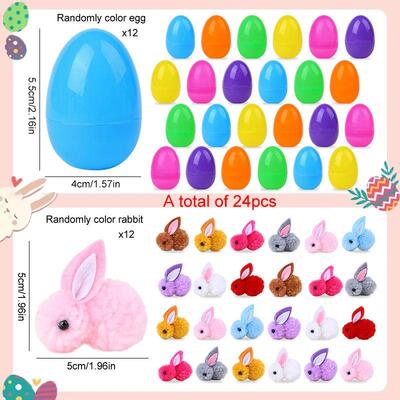 24/48Pcs Cute Easter Egg with Rabbit Figure for Kids Easter