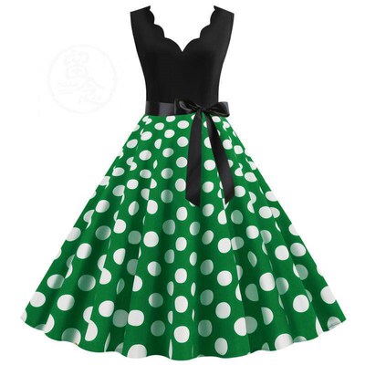 -9282# Retro Hepburn V-neck burnt flower sleeveless stitchin