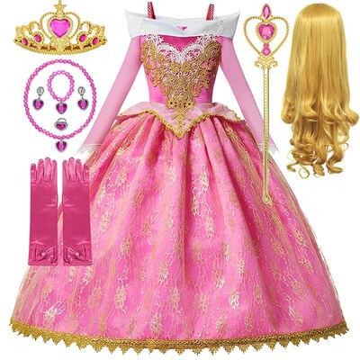 Girls Sleeping Beauty Aurora Cosplay Princess Dress Kids Rap