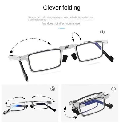 Portable Folding Reading Glasses for Men Metal Square Smart