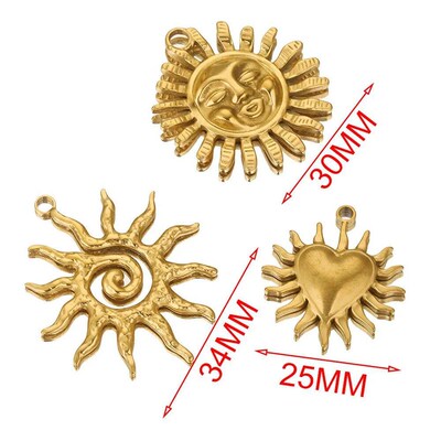 5pcs Stainless Steel Smiling Sun Sunlight Heart Charms for J