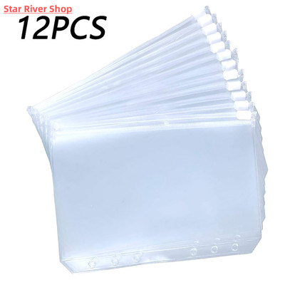 12PCS Convenient Clear PVC A5 A6 A7 Binder Pockets Clear Zip