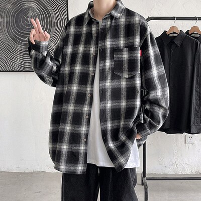 Flannel Plaid Shirts Men Sreetwear Casual Versatile 2023 Aut