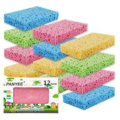 Compressed Cellulose Kitchen Sponges 12Pack,Non-Scratch B