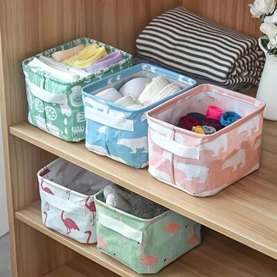1pc Cotton Linen Fabric Waterproof Desktop Sundries Basket